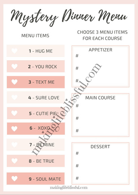 Mystery Dinner Menu printable2 | Making Life Blissful