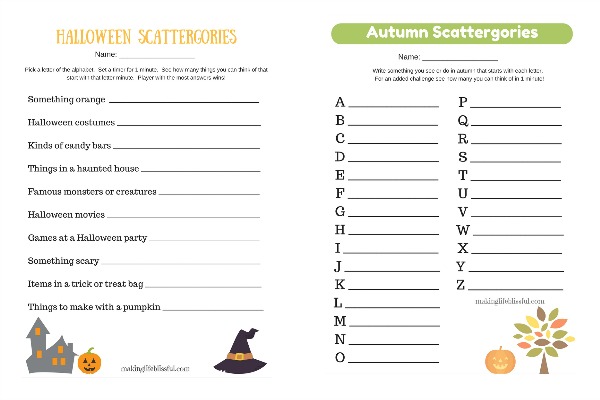 Halloween Scattergories Printable Game | Making Life Blissful