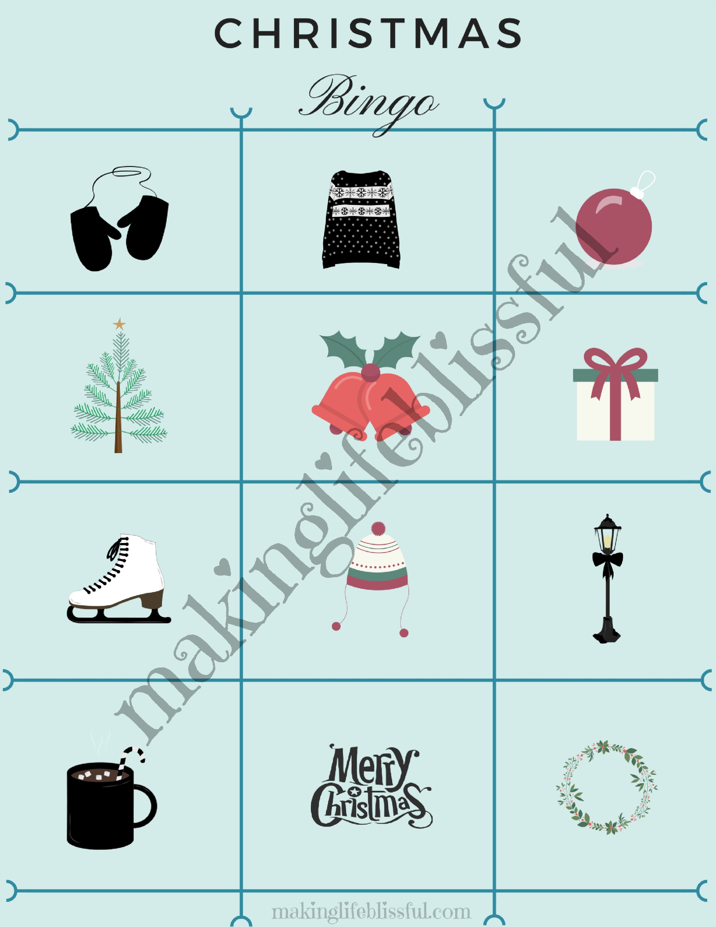 christmas bingo printable1 watermark | Making Life Blissful