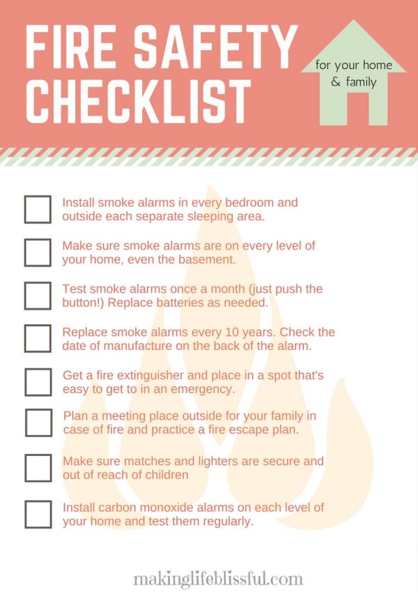 fire safety printable checklist | Making Life Blissful