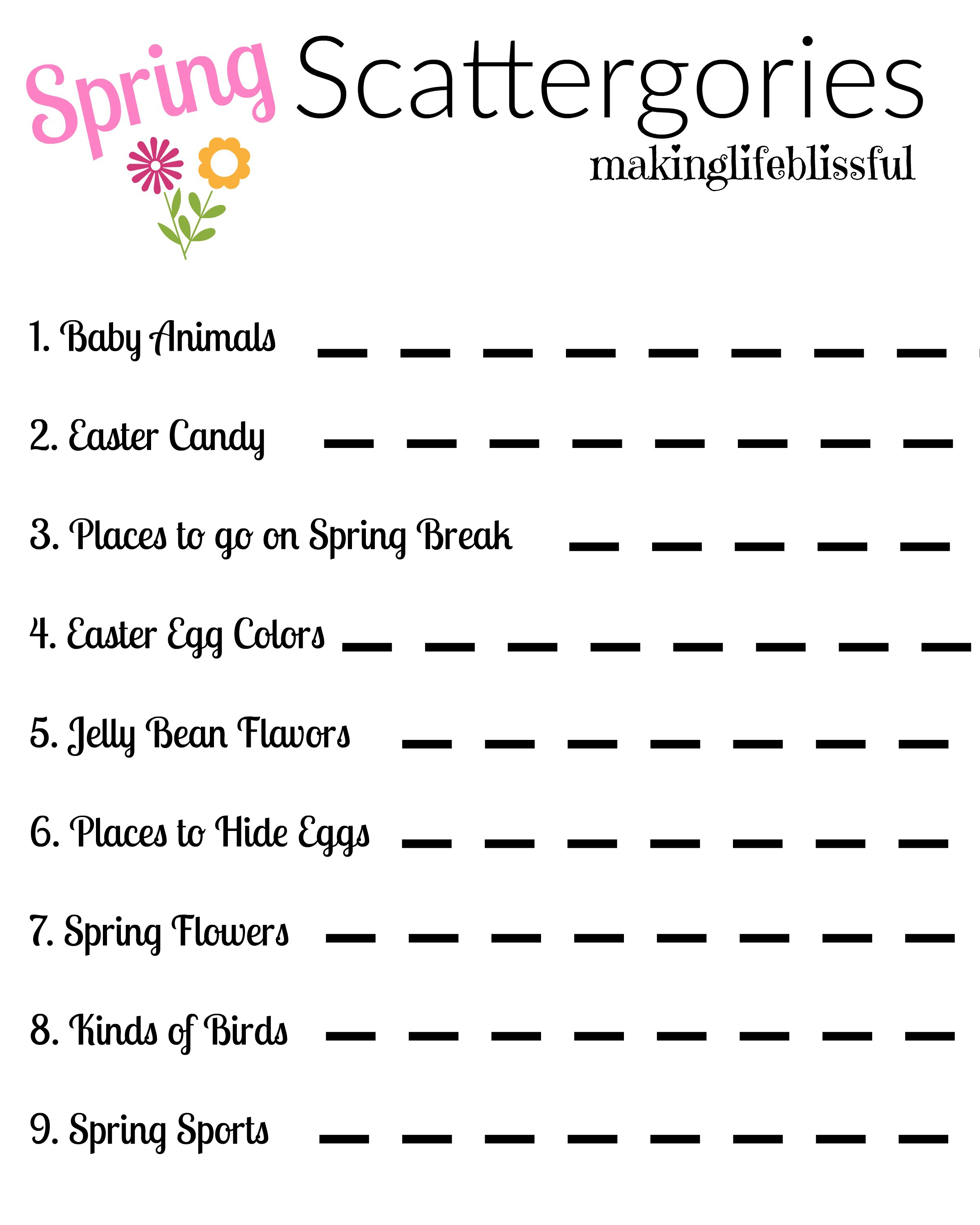 SPRING SCATTERGORIES 1 | Making Life Blissful