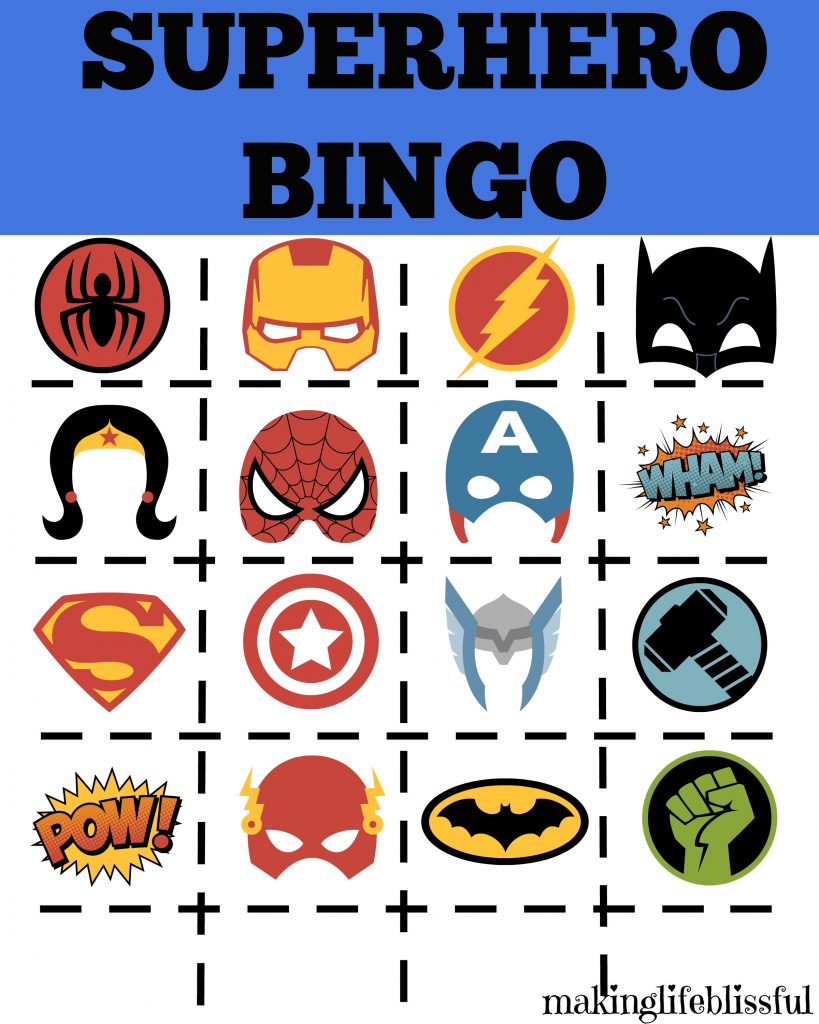 superhero bingo 5 | Making Life Blissful