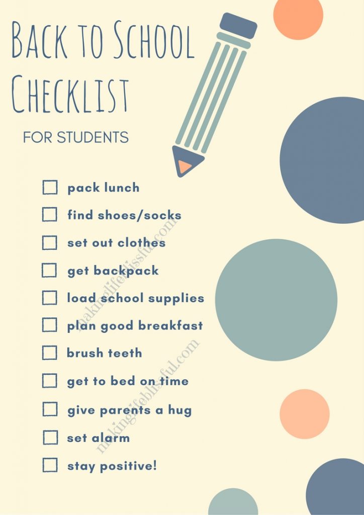 back to school checklist for students printable | Making Life Blissful