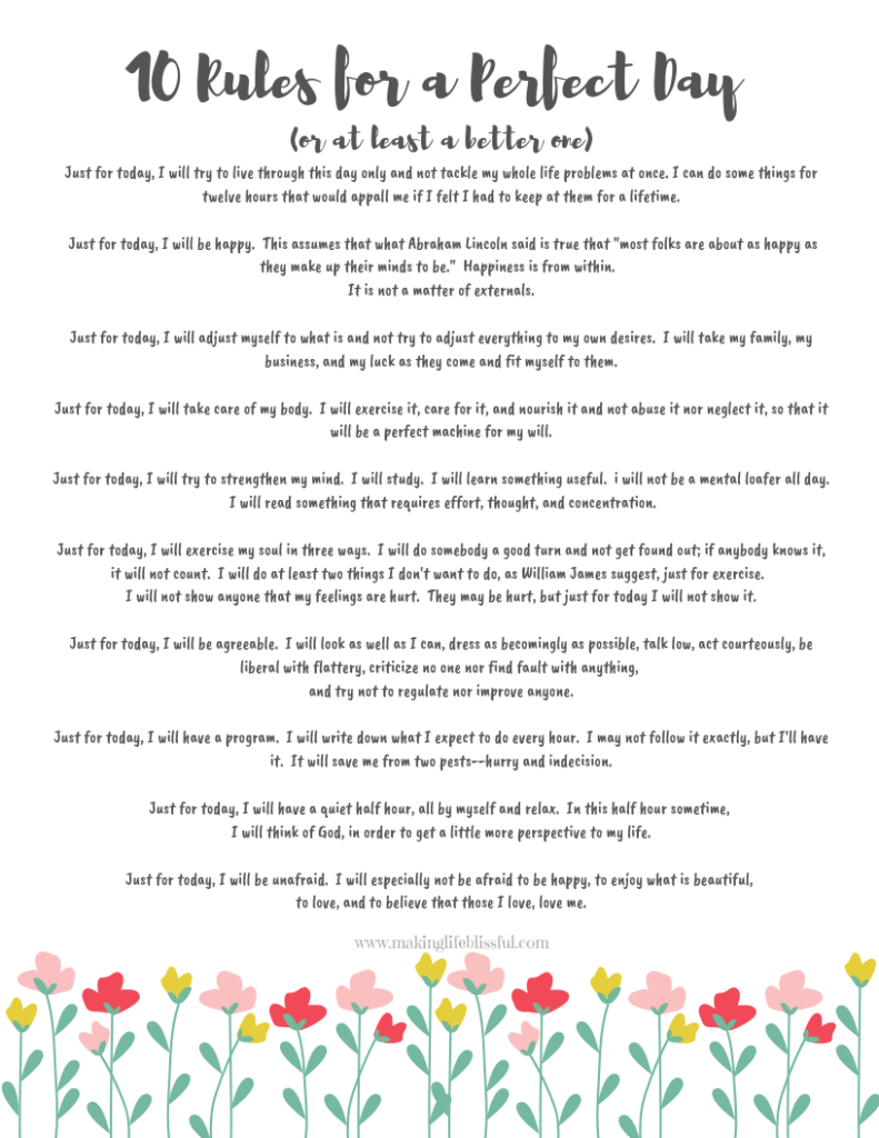 10 Rules for a Perfect Day | Making Life Blissful